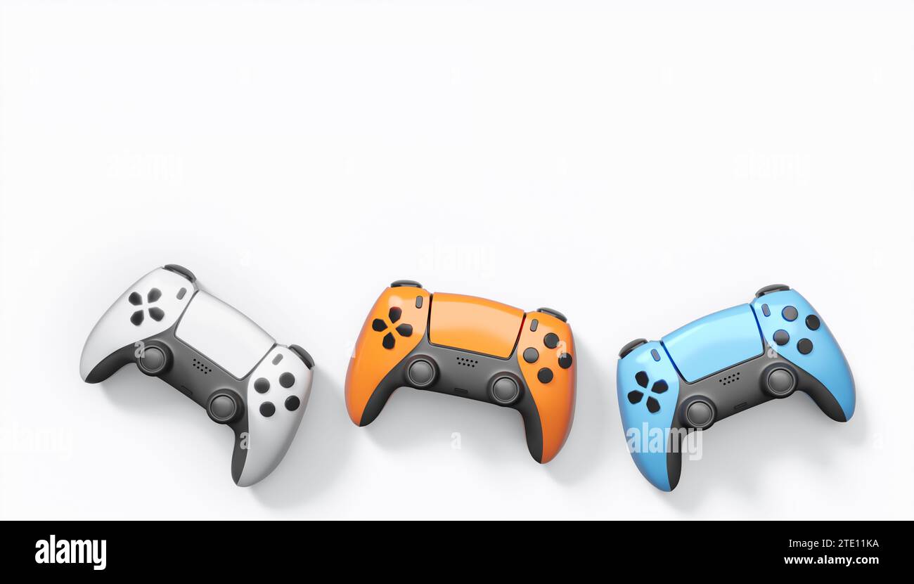 Realistic colorful video game joysticks or gamepads with color buttons ...