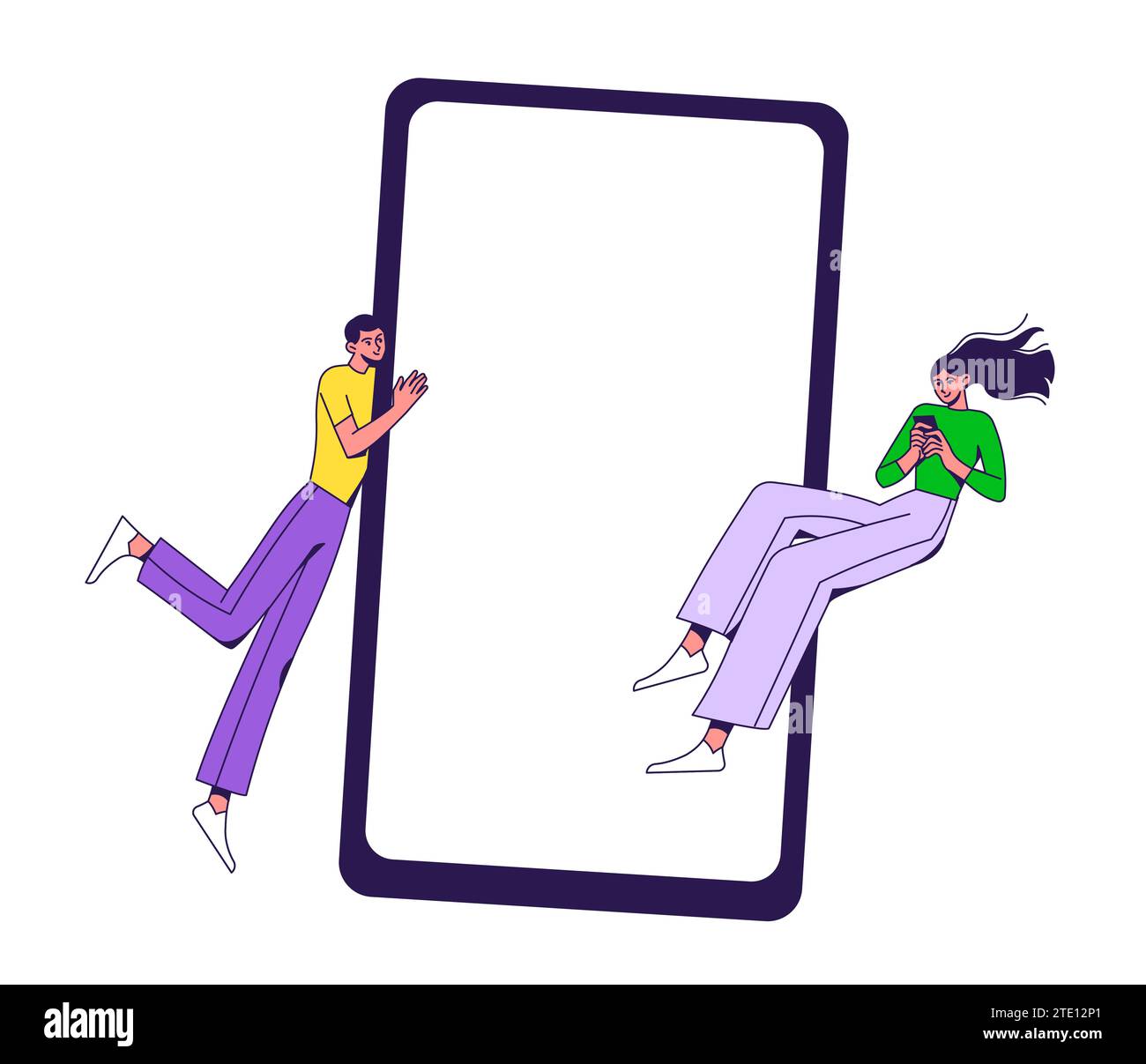 Floating people with big smartphone blank screen Stock Vector Image ...