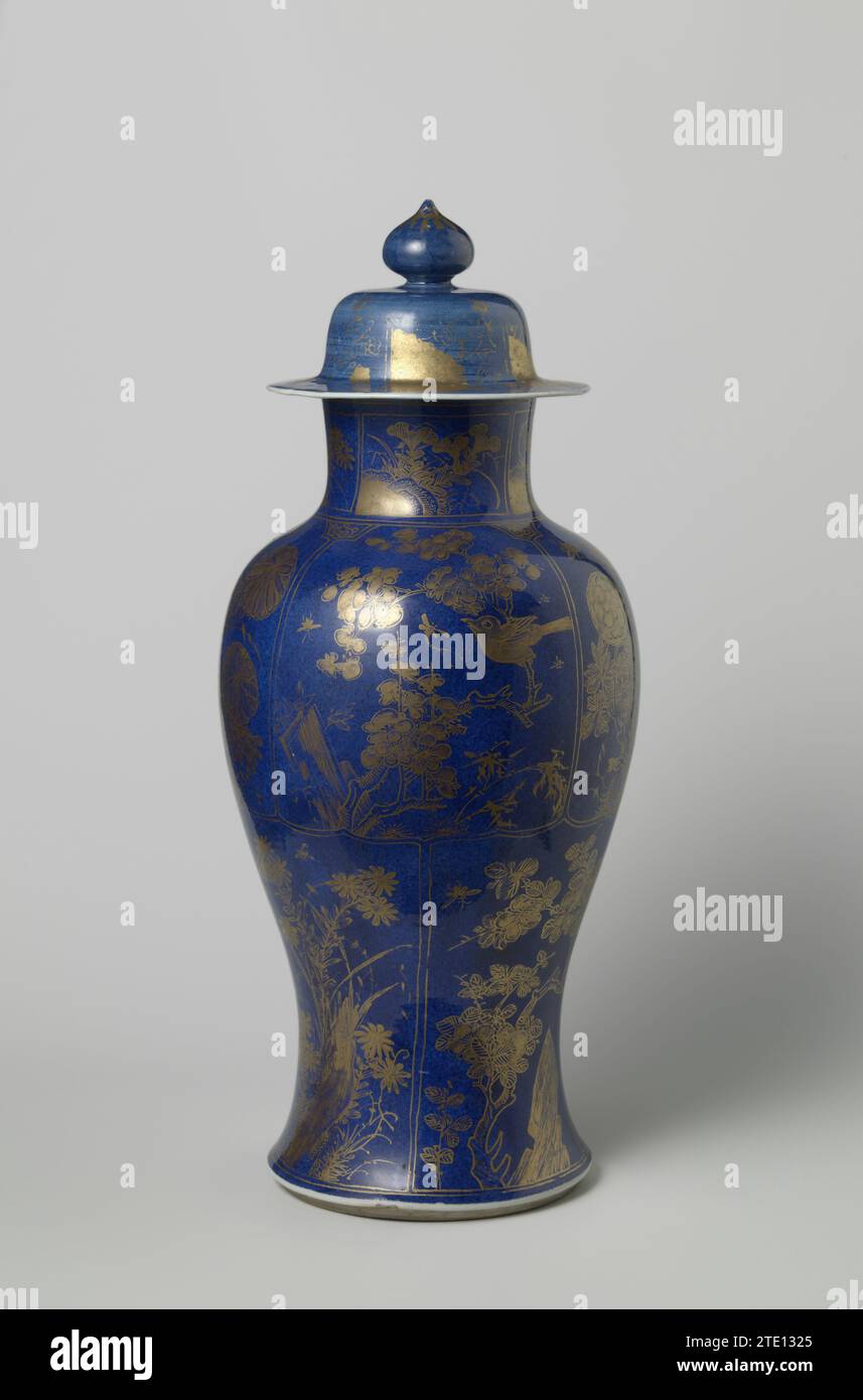 Baluster covered jar with powder blue and flowering plants and animals ...