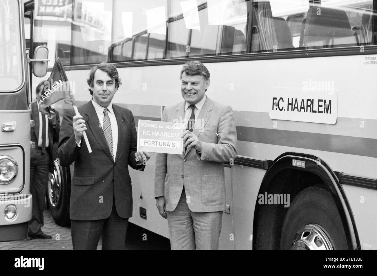 Henk Hut and André Testa with HFC Haarlem flag at NZH bus ...