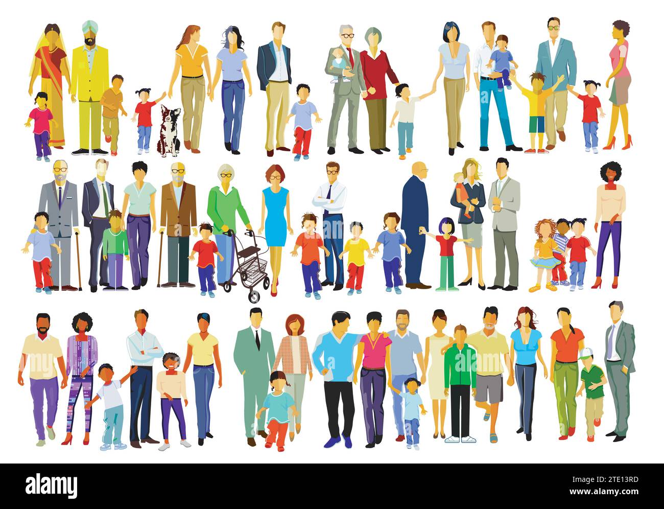 A large group of parents with children, isolated illustration Stock ...
