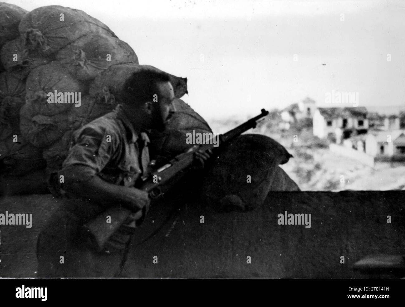 08/31/1936. An advance on the Aravaca front. Soldier Guarding Positions ...