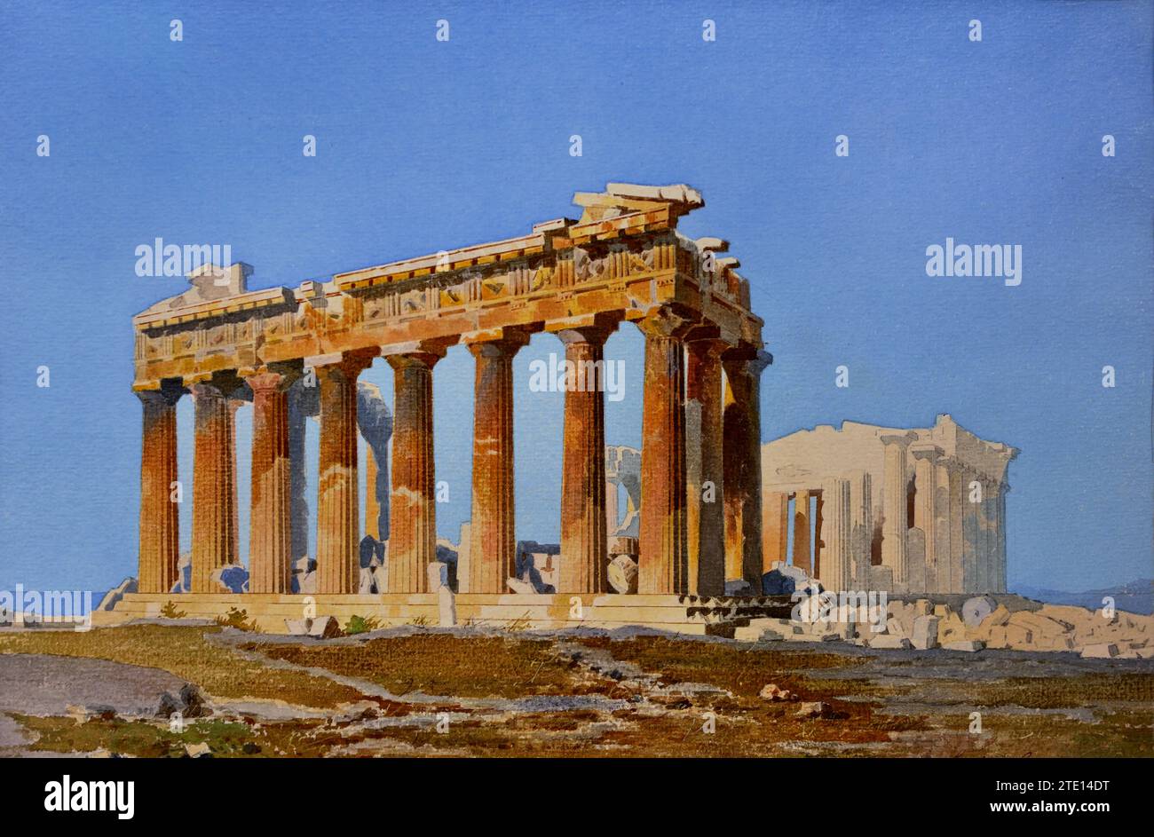 Lanza Stefanos (1861 - 1933) The Parthenon, Painting 19ty-20th Century ...
