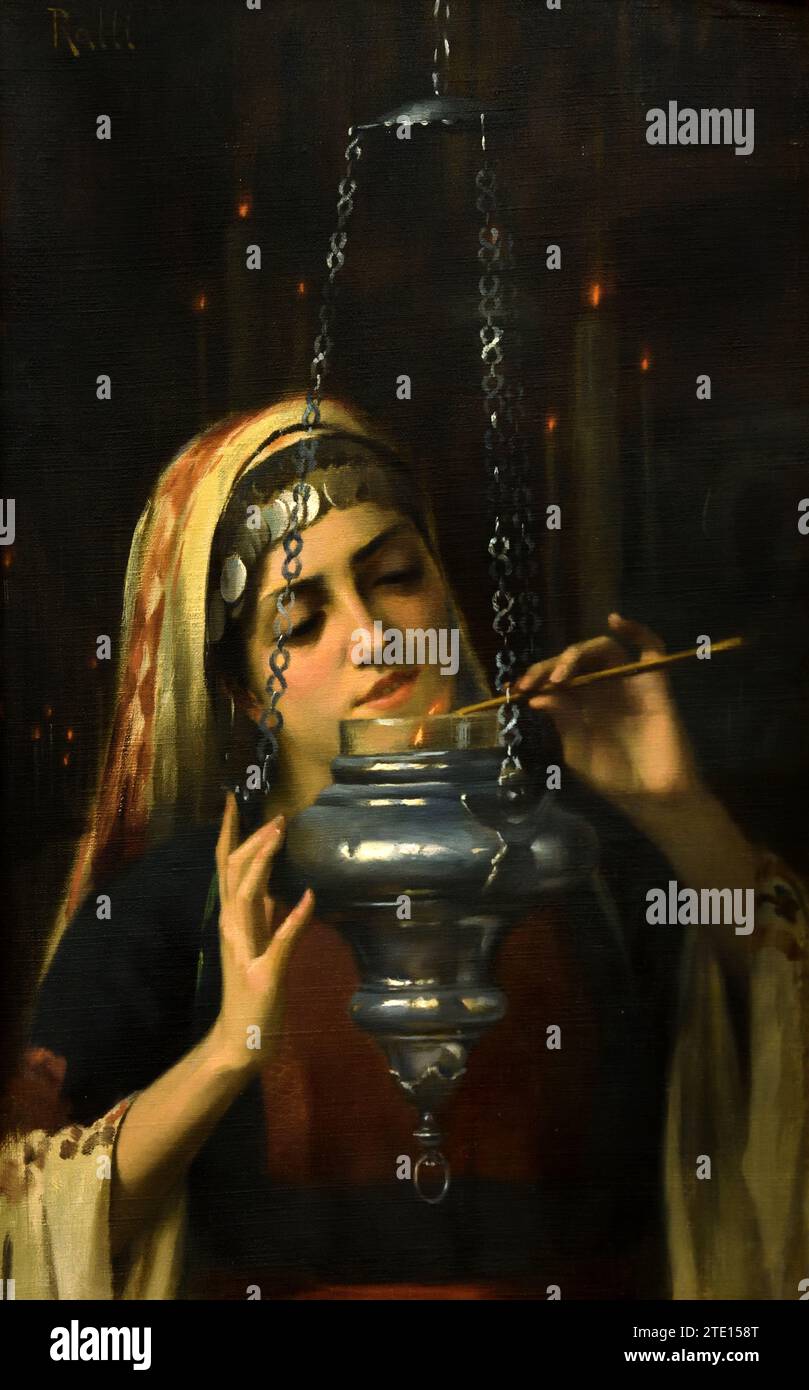 Church Interior or Lighting the Hanging Lamp Rallis Theodoros (1852 ...