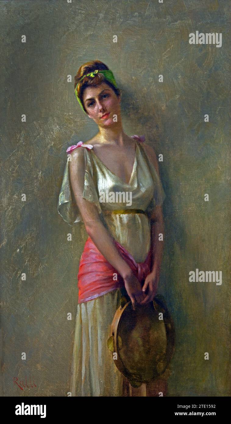 Rallis Theodoros (1852 - 1909) Woman with Tambourine, Painting 19ty ...