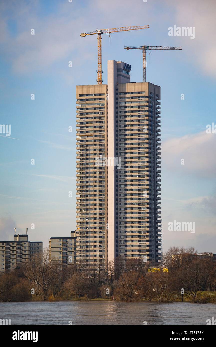 cranes on top of the 147 meter high Colonia House in the Riehl district ...