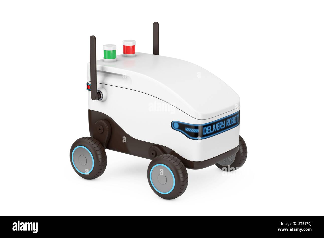 Artificial Intelligence Service Delivery Robot Drone on a white ...