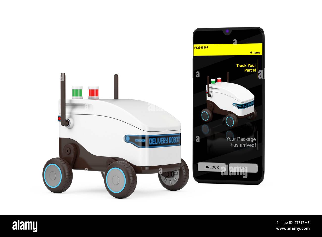 Artificial Intelligence Service Delivery Robot Drone near Smartphone ...