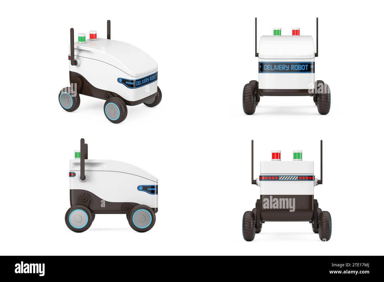 Artificial Intelligence Service Delivery Robot Drone on a white ...