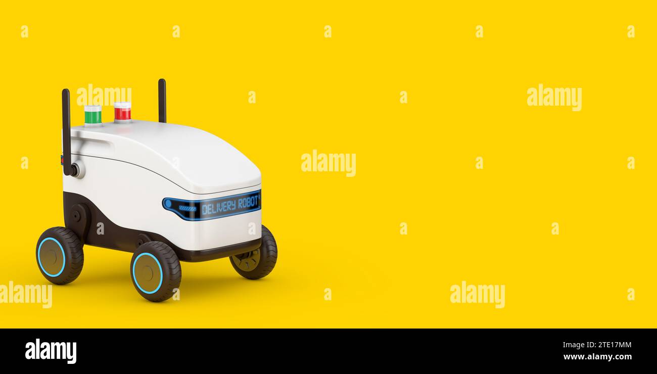 Artificial Intelligence Service Delivery Robot Drone on a yellow ...