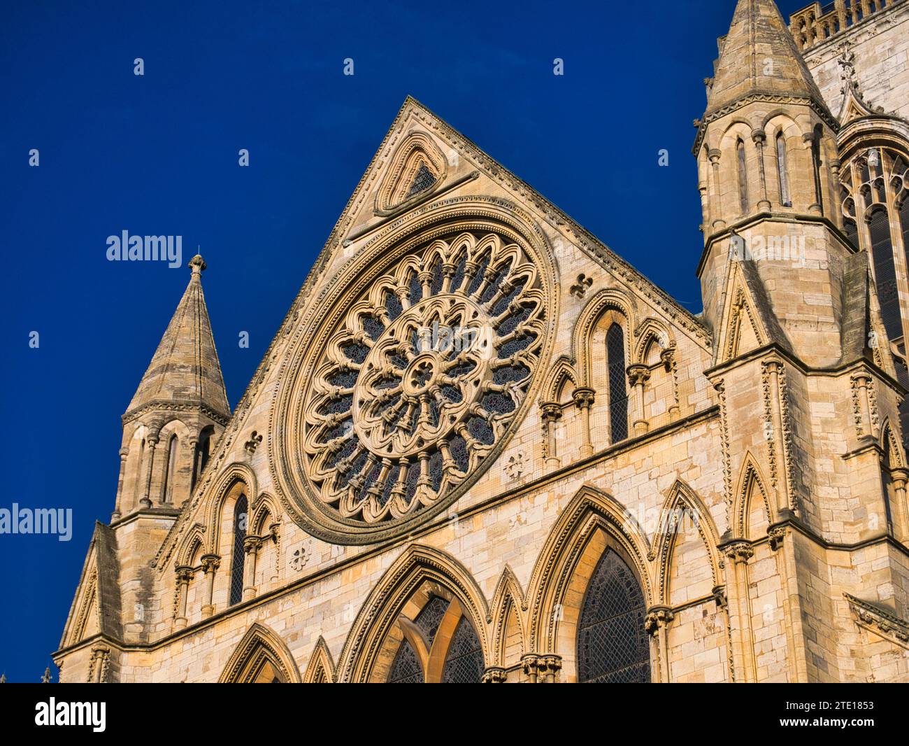 York, UK - Nov 24 2023: The circular Rose Window over the South Door in ...