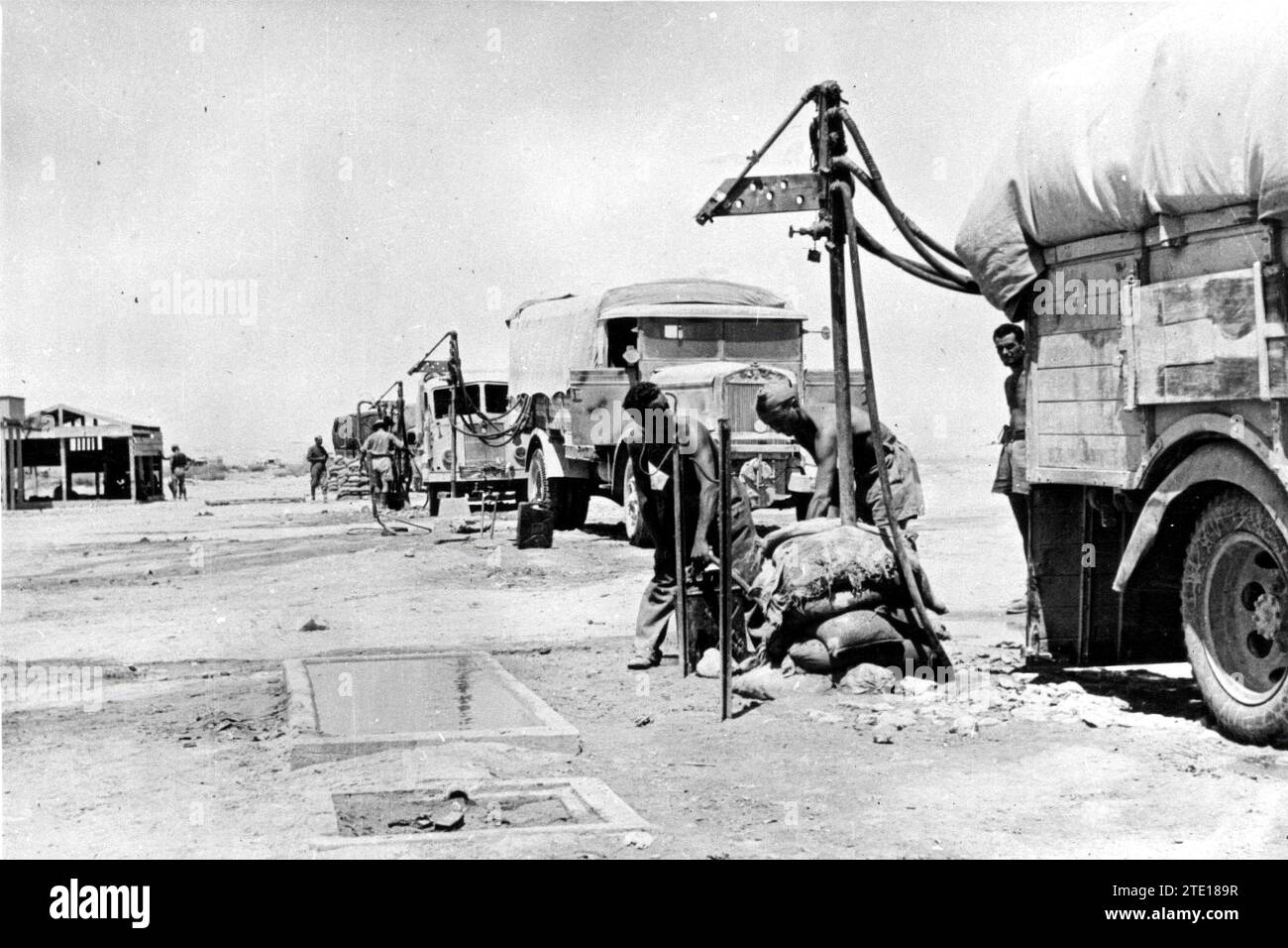 Egypt, 1942. World War II. Motorized units refueling in Egypt. Credit ...