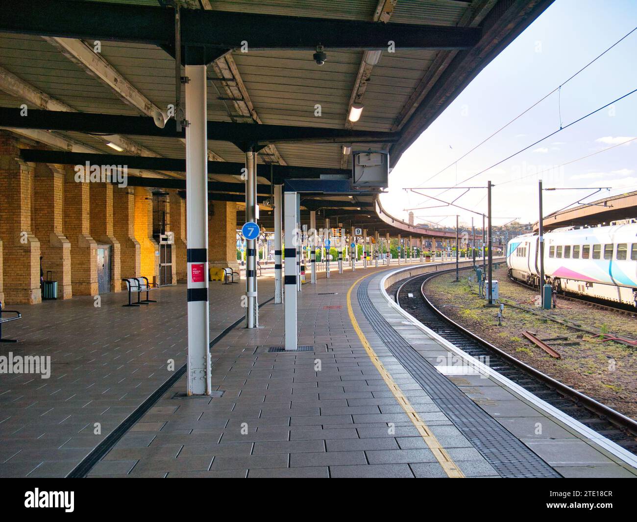 York, UK - Nov 24 2023: At York Rail Station in norther UK, a deserted ...