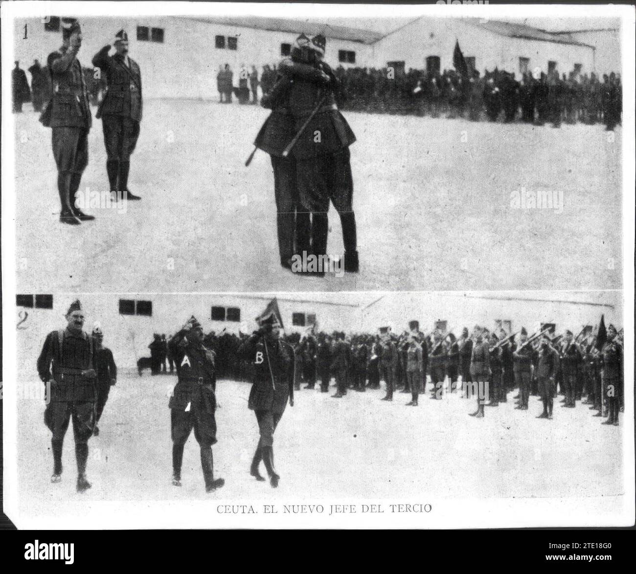 02/14/1926. General Franco and Colonel Millán Astray Hugging after the ...