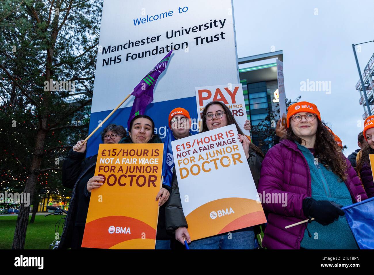 Manchester, UK, 20 Dec 2023, BMA Junior Doctors Strike. Members of the ...