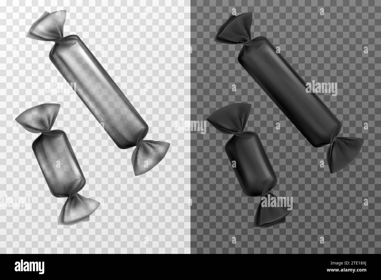 Black foil candy wrappers isolated on transparent background. Blank ...