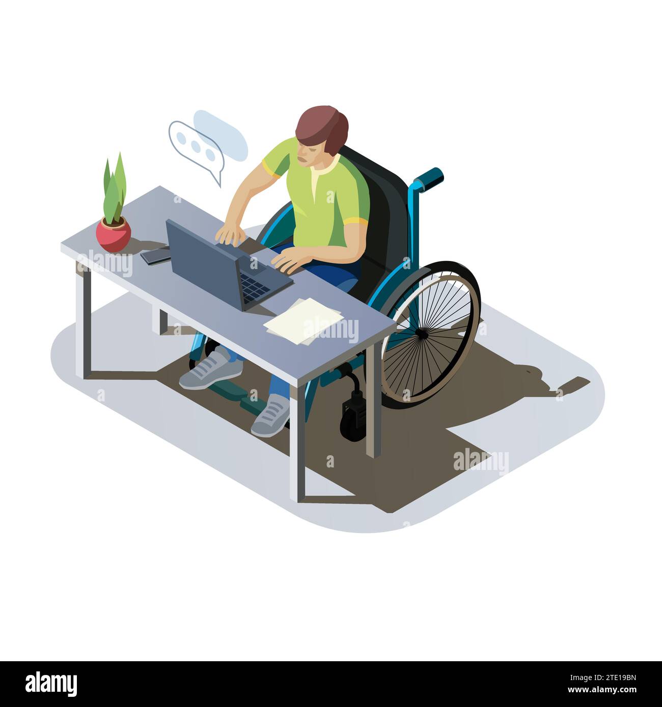 Man with disabilities at desk working on a computer. Invalid person in ...