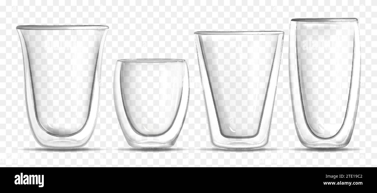 Vector realistic glass empty different shapes cup on transparent ...