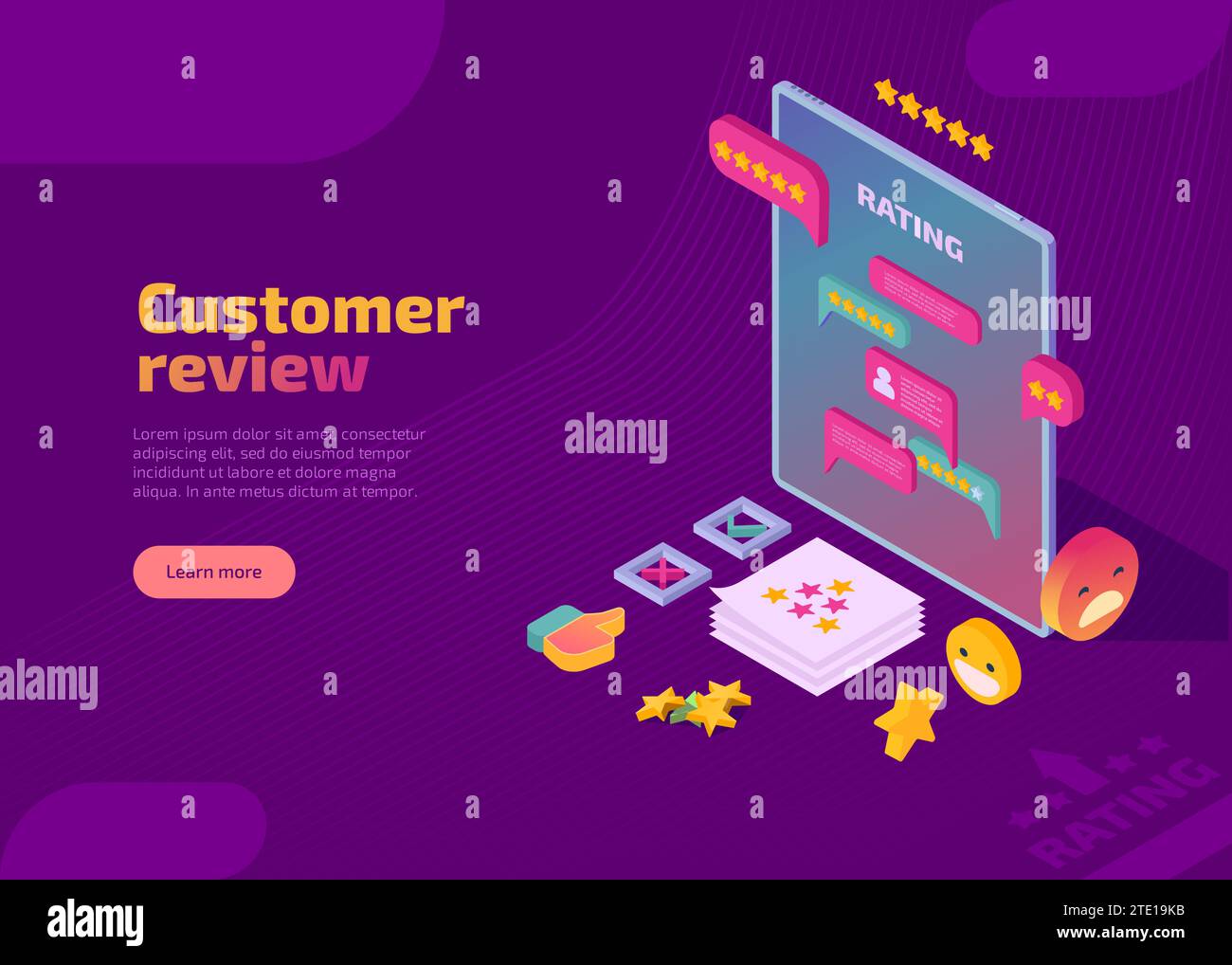 Customer review isometric landing page. Usability evaluation, feedback ...