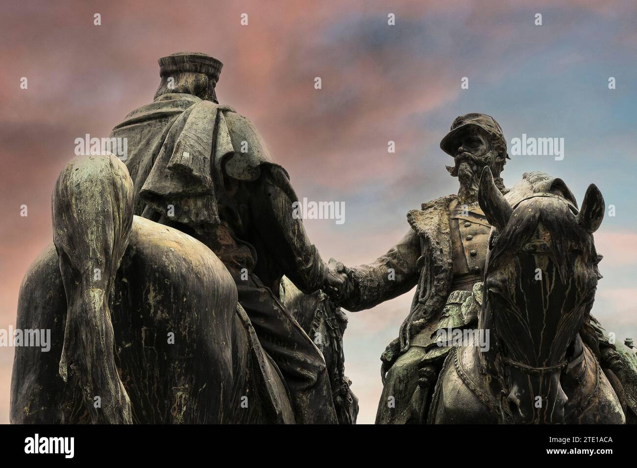 Monumental bronze statue of the “Encounter at Teano”, created in 1906 ...