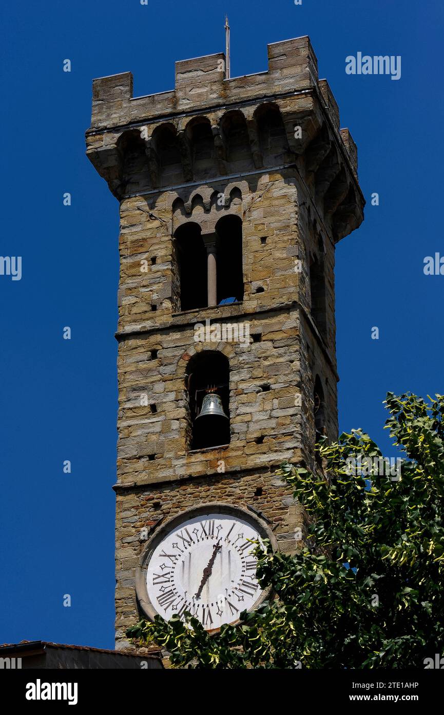 One-handed clock on Romanesque campanile, built in 1213, of Fiesole ...