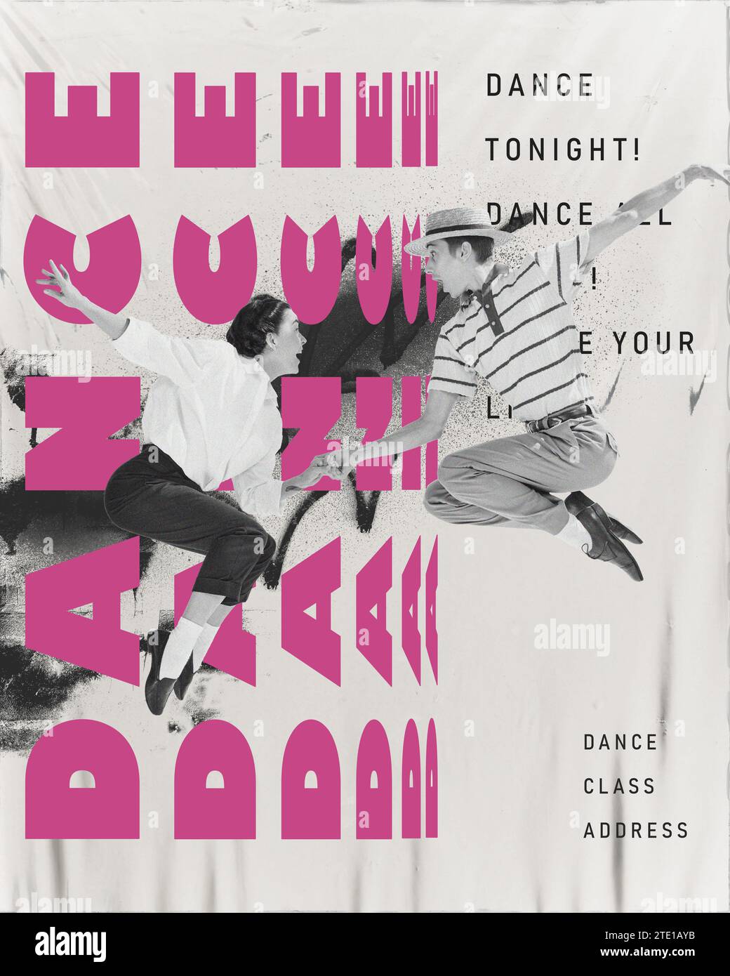 Invitation to dance event. Young people dancing retro dance over light ...