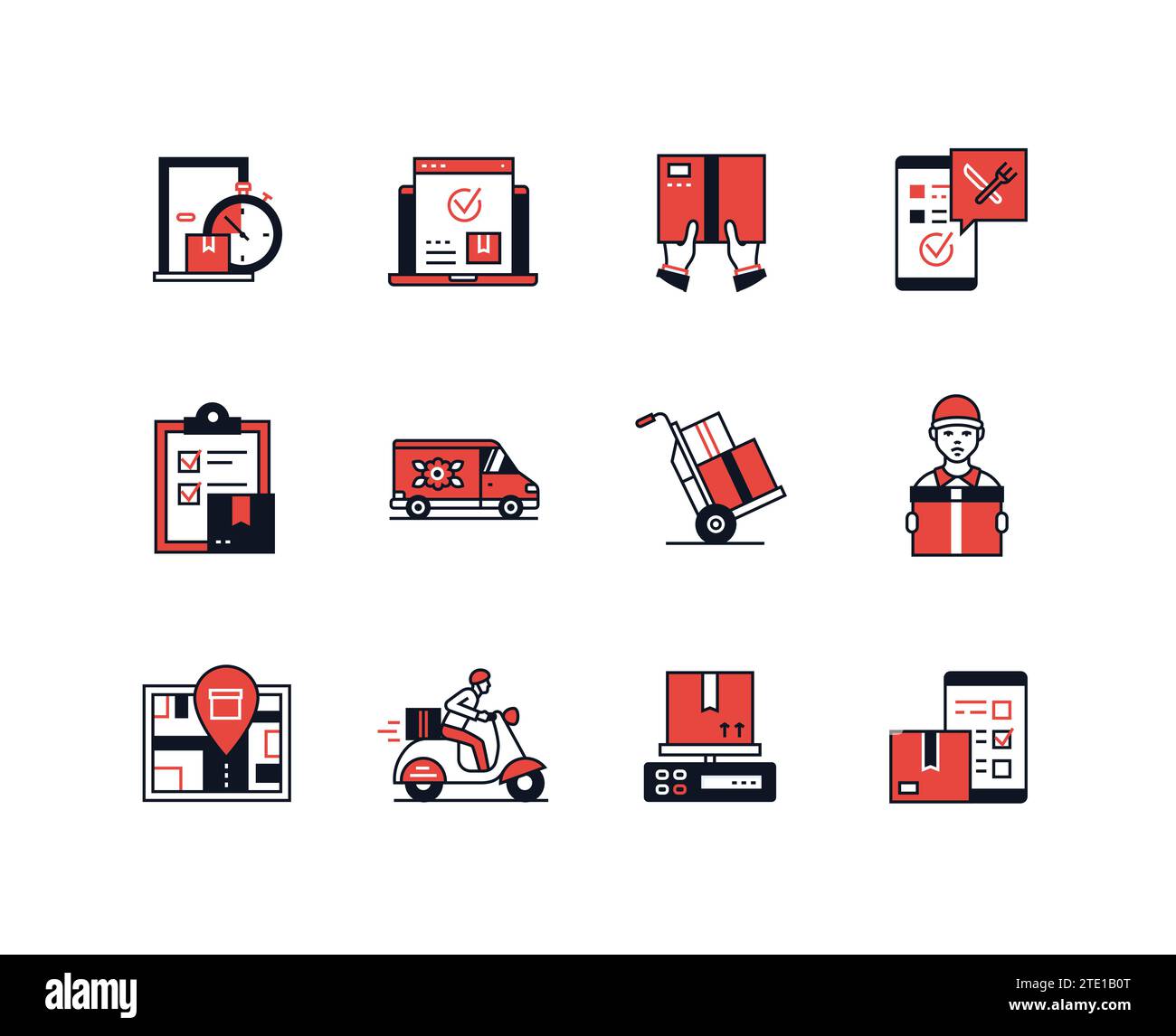 Courier and order delivery - line design style icons set Stock Vector ...