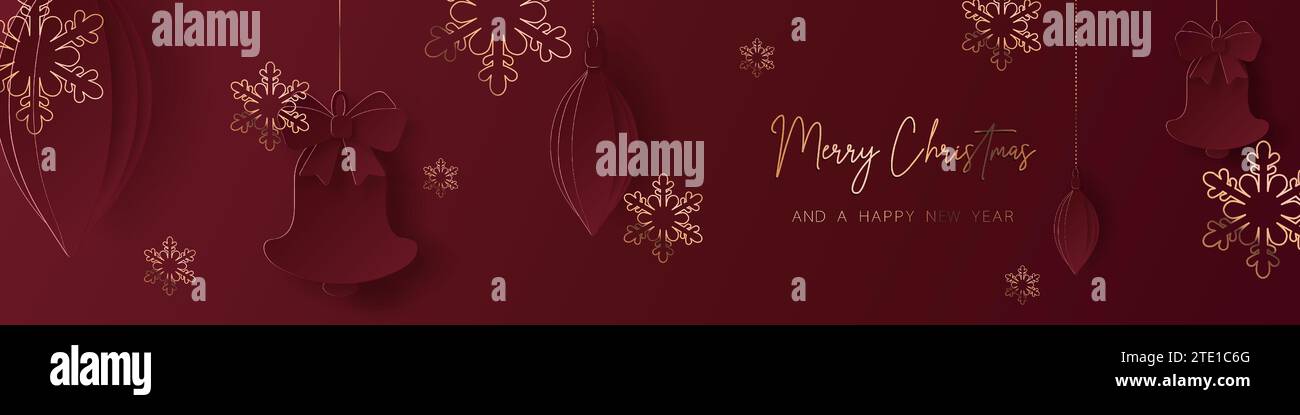Red gold minimal Christmas banner design. Simple background, elegant ...