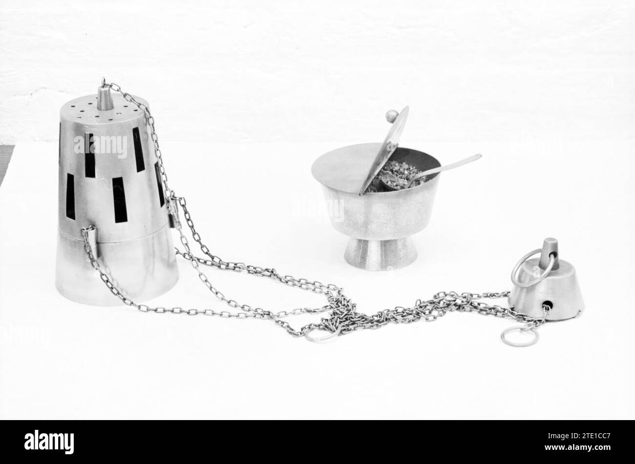 Modern censer with incense holder (ship) in which the incense grains ...