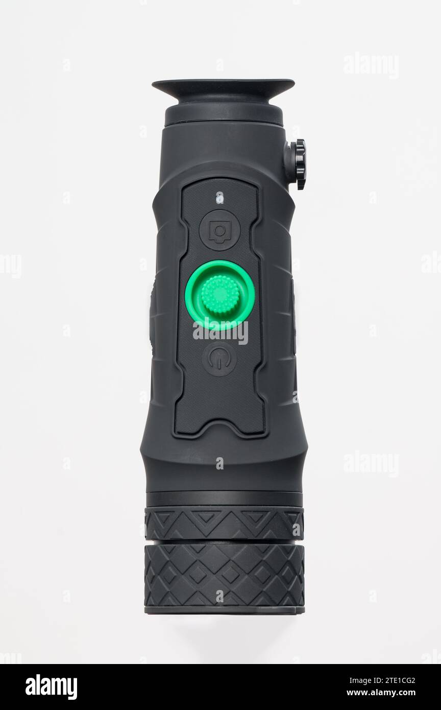 Long-range monocular isolated on white background, rubber body with ...