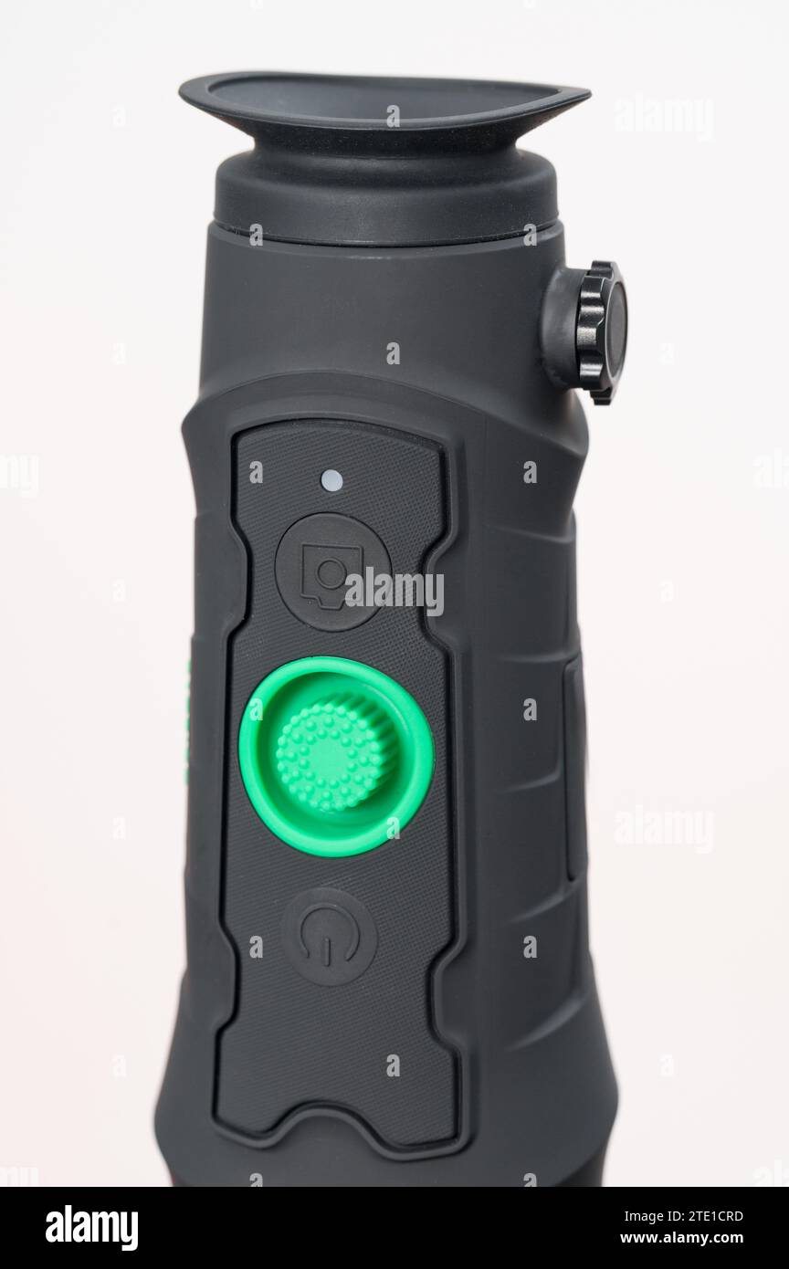 Long-range monocular isolated on white background, rubber body with ...