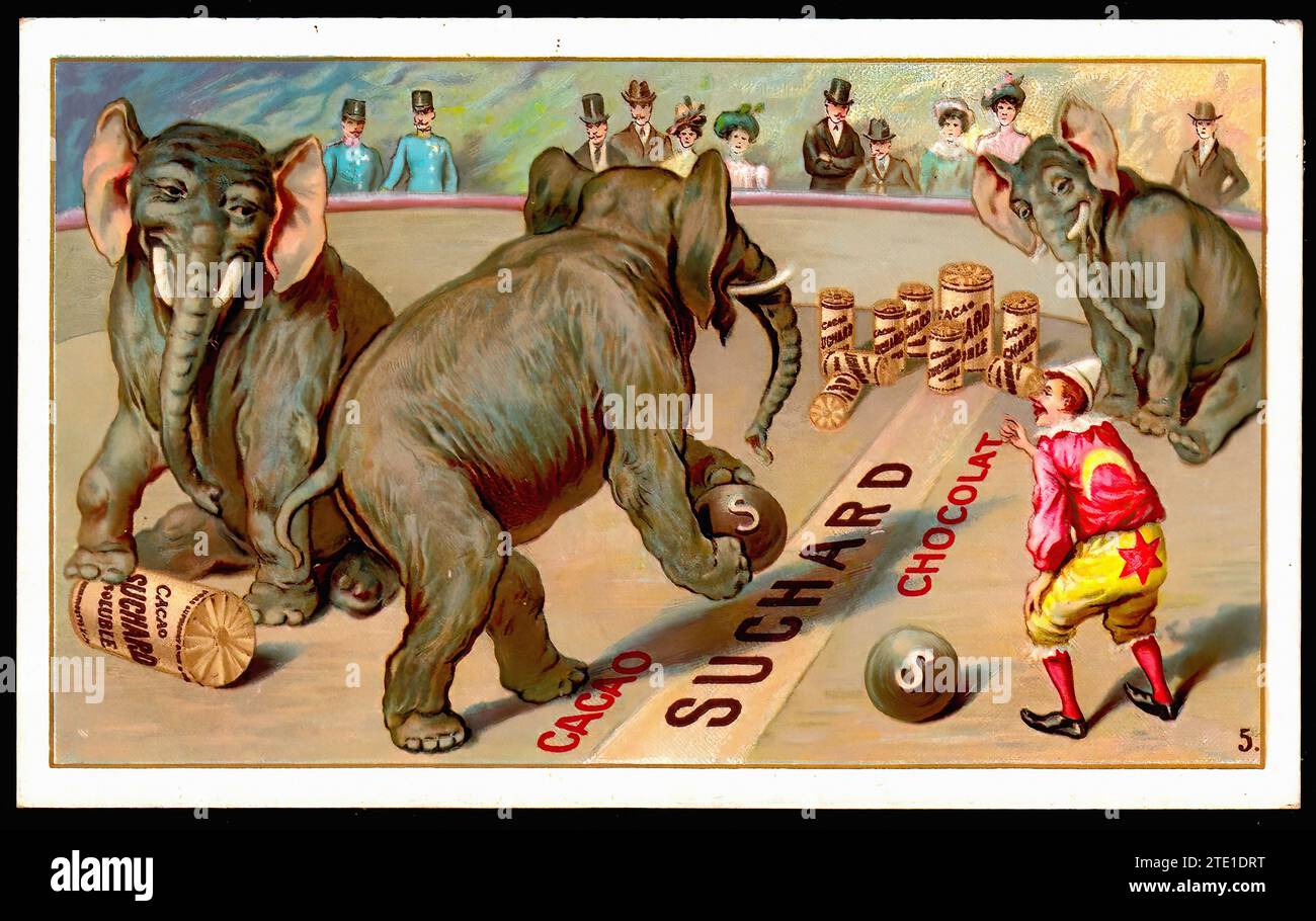Circus Animals 003 - Vintage French Trade Card Illustration Stock Photo ...
