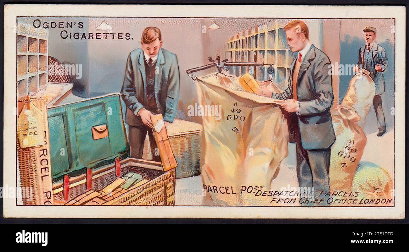 Despatching Parcels - Vintage Cigarette Card Illustration Stock Photo ...