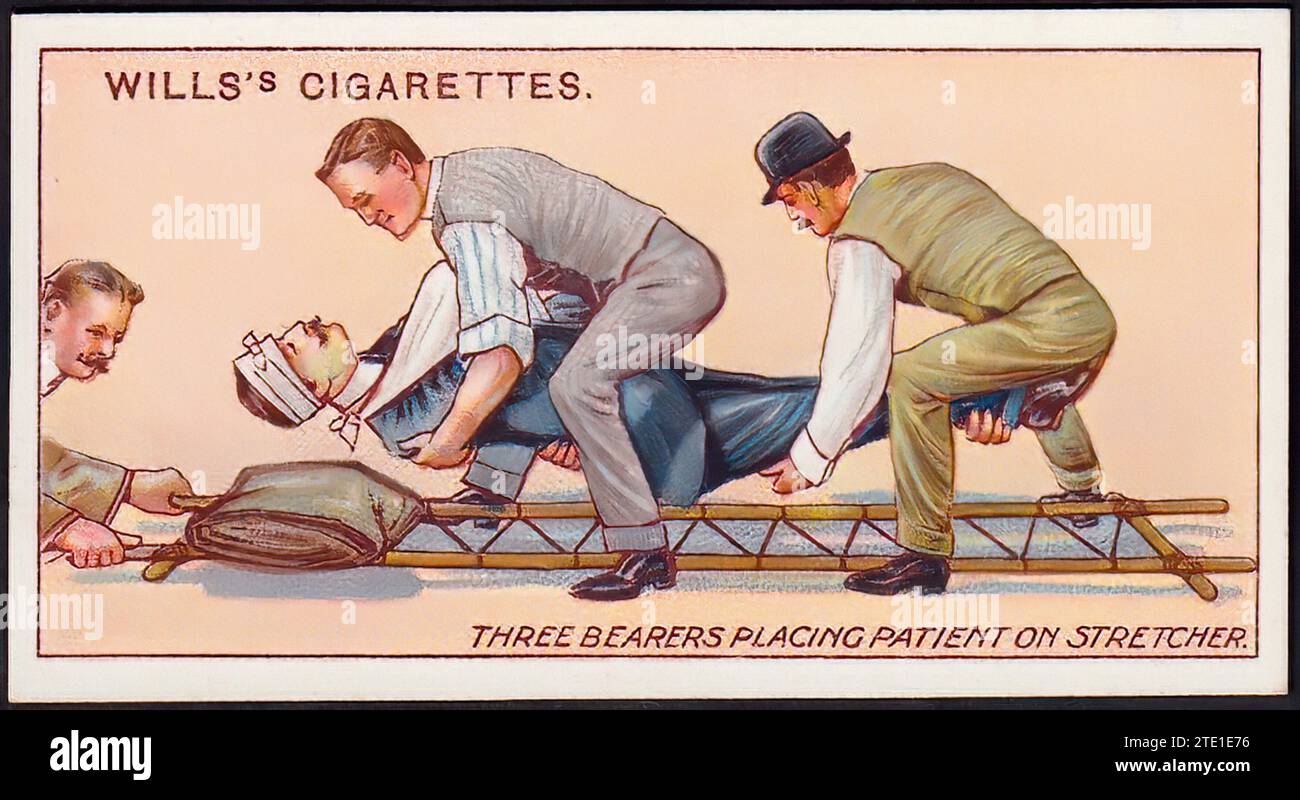 First Aid, Stretcher Bearers - Vintage Cigarette Card Illustration ...