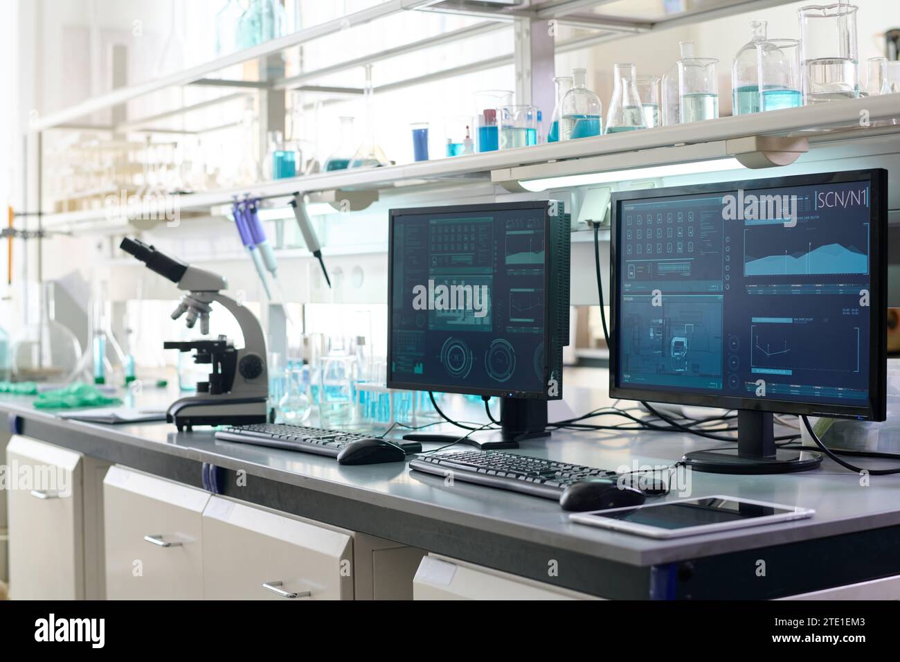 Laboratory Office Interior with Computers on Desk Stock Photo - Alamy