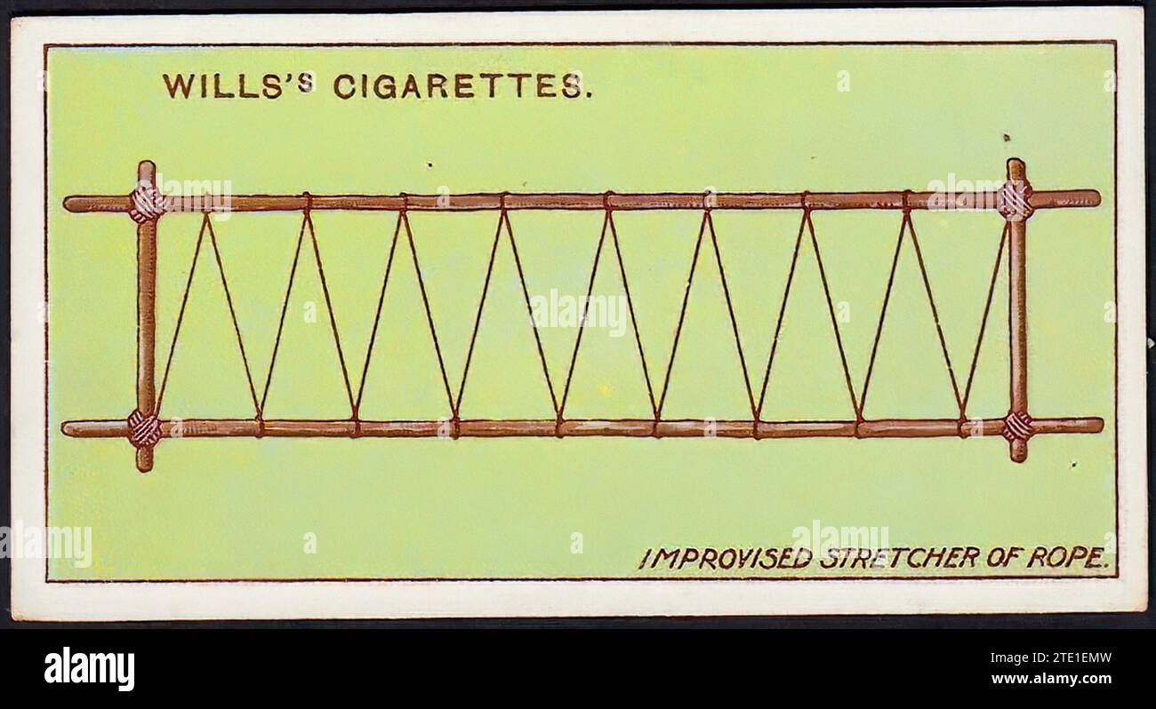 Improvised Rope Stretcher - Vintage Cigarette Card Illustration Stock ...