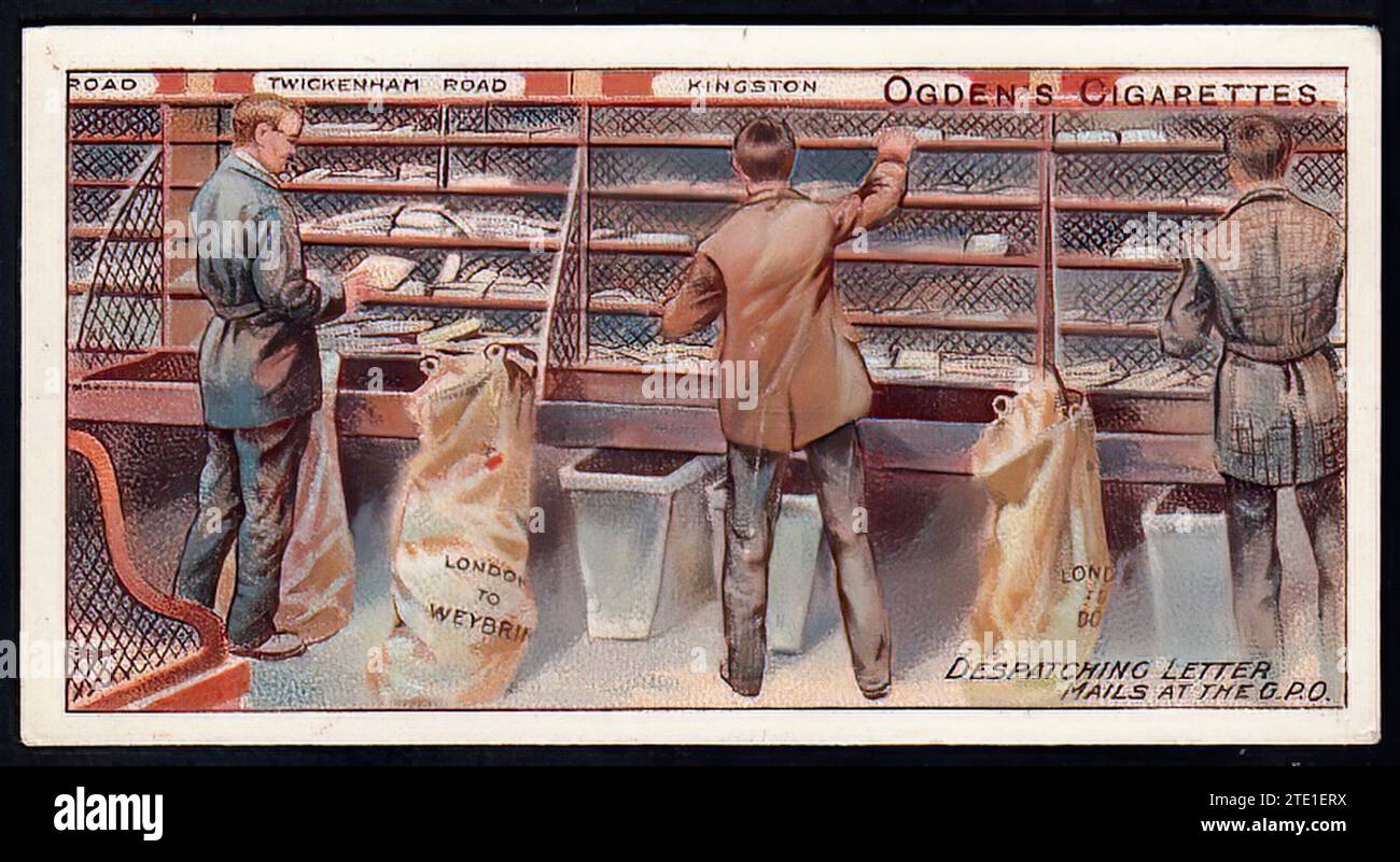 Letter Sorting at the Post Office - Vintage Cigarette Card Illustration ...