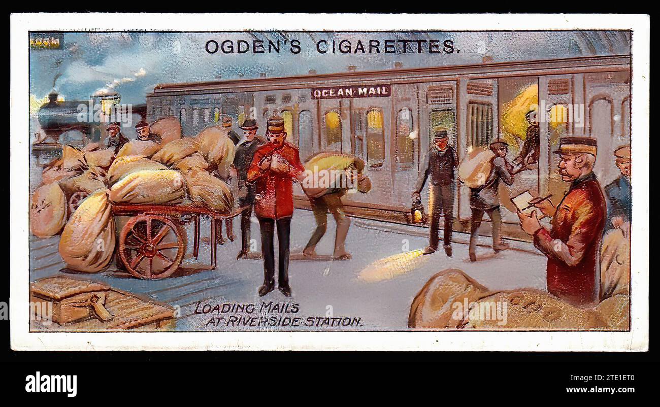 Loading the Ocean Mails - Vintage Cigarette Card Illustration Stock ...