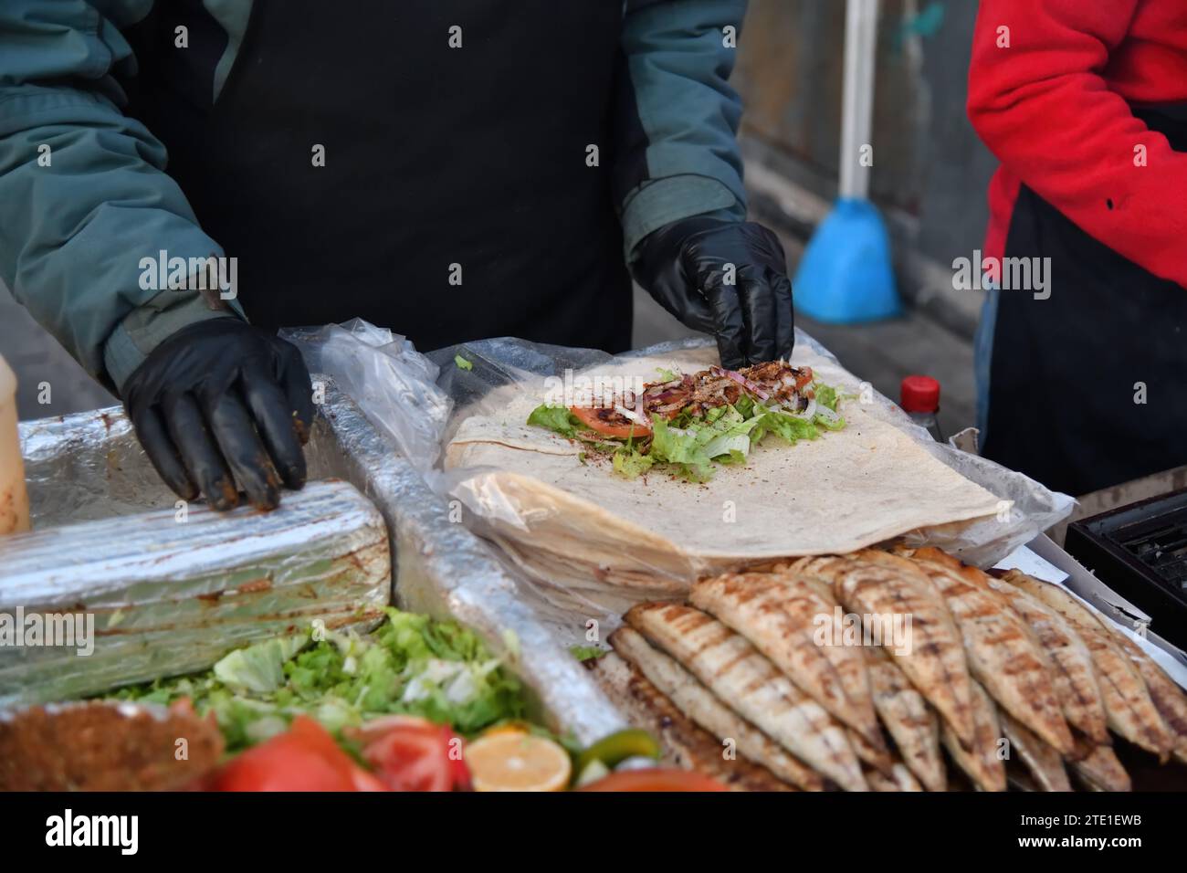 The Best Street Food in Istanbul. Preparing the famous Balik Ekmek or ...