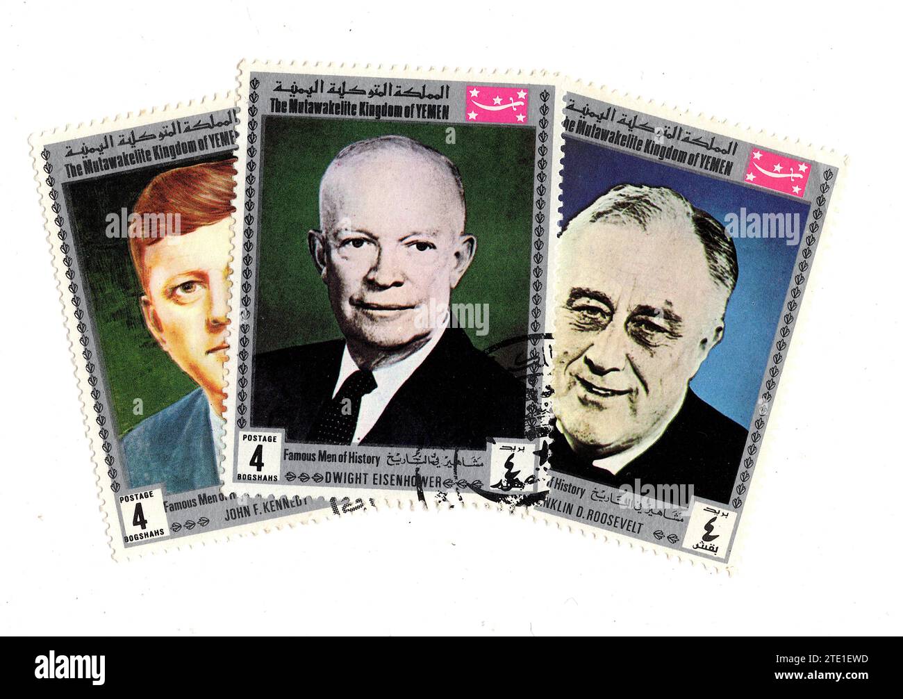 Vintage postage stamps from Yemen featuring portraits of three USA ...
