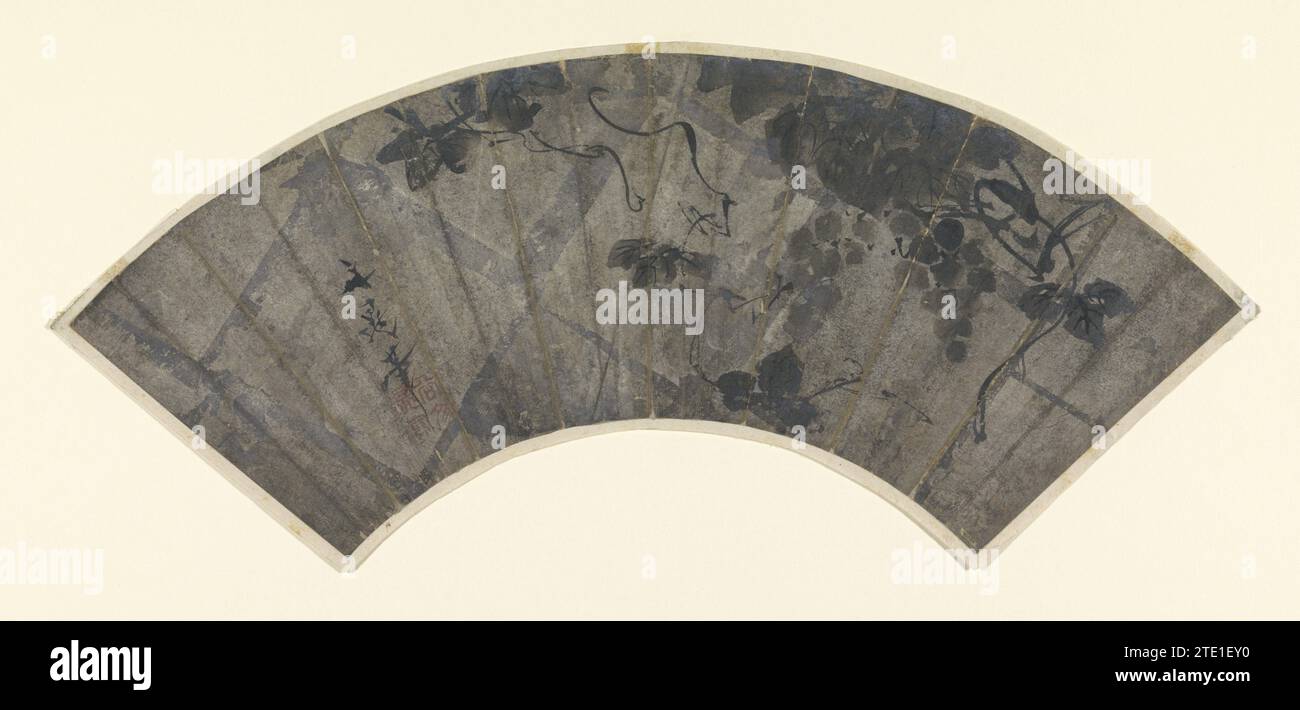 Fan leaf with grapes and vines, Tani Buncho, c. 1800 - c. 1900 Fan leaf ...