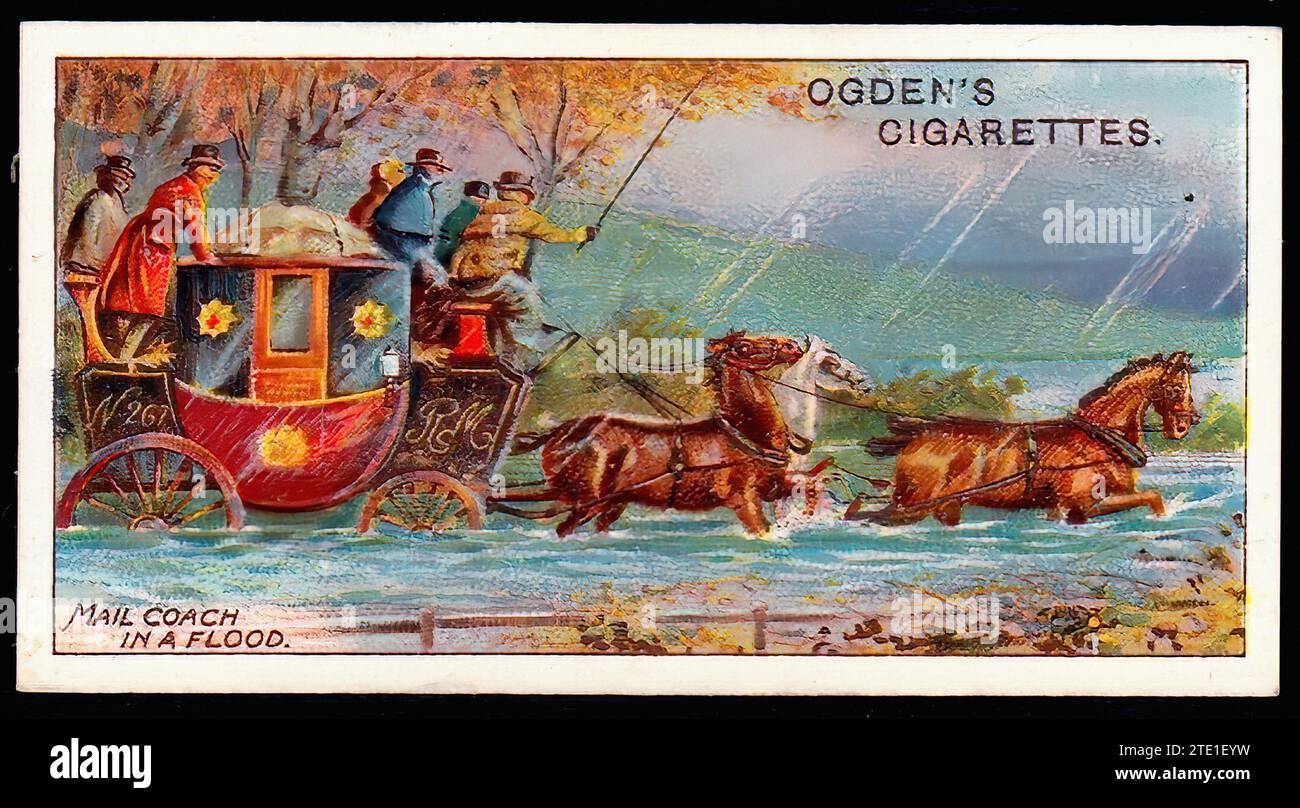 Mail Coach in a Flood - Vintage Cigarette Card Illustration Stock Photo ...