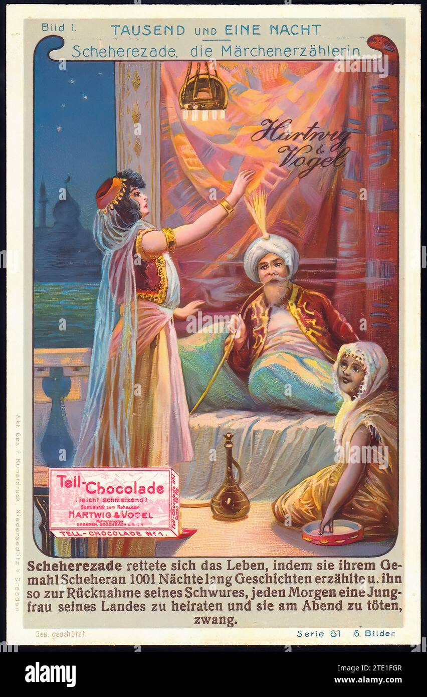 Scheherezade - Vintage German Tradecard Illustration Stock Photo - Alamy