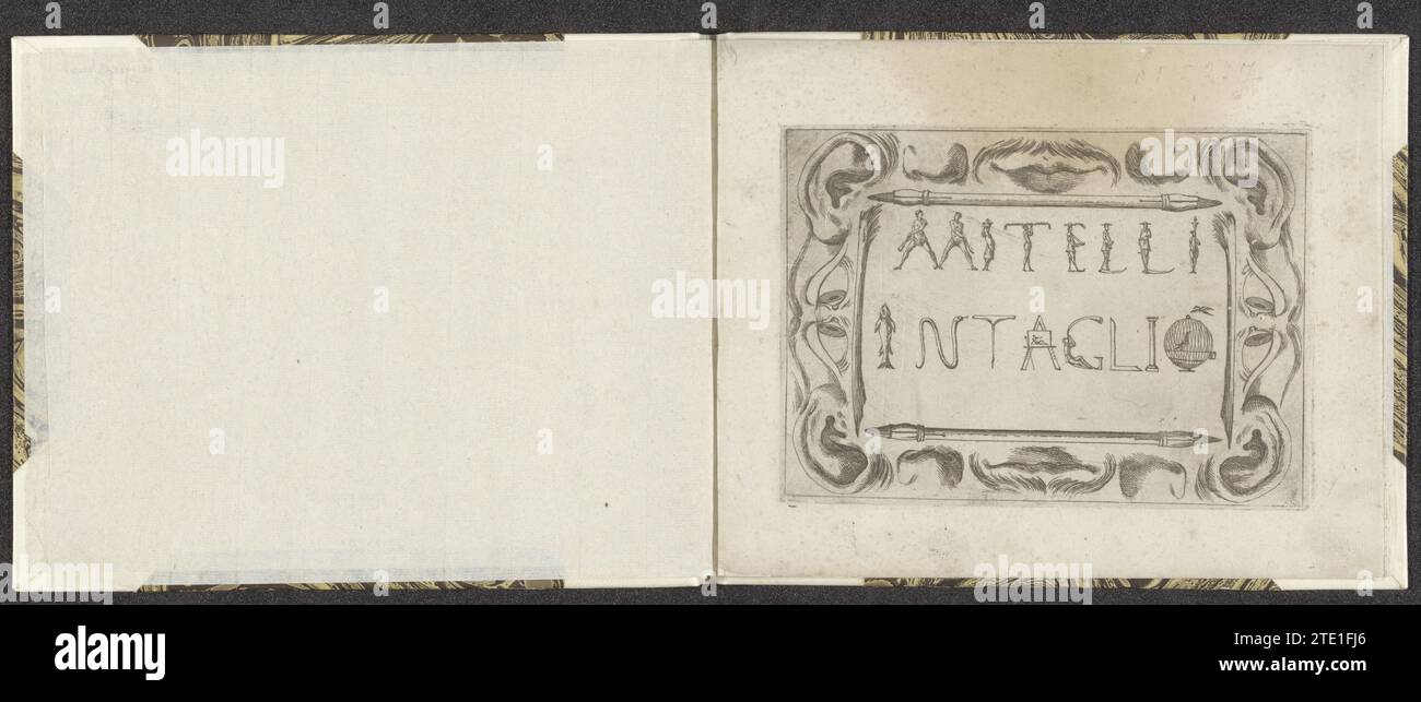 Title print with title in list of brushes, ears, noses, mouths and eyes ...