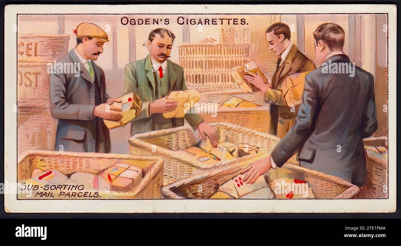 Sorting Mail Parcels - Vintage Cigarette Card Illustration Stock Photo ...