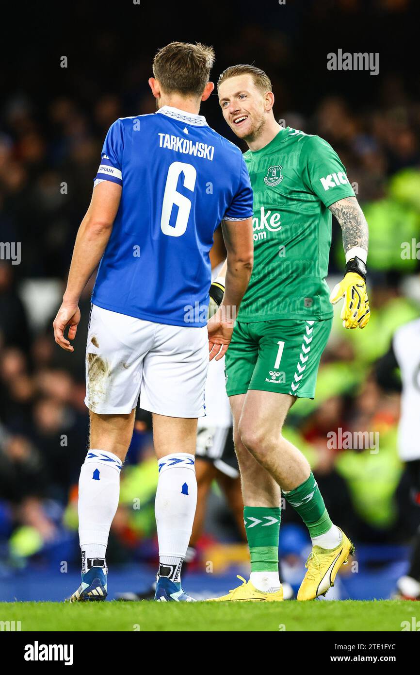Liverpool, UK. 19th Dec, 2023. Everton Goalkeeper Jordan Pickford talks ...