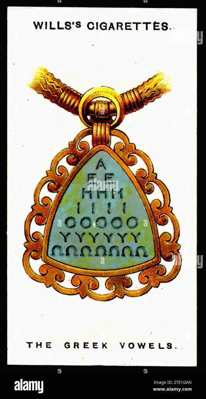 The Greek Vowels - Vintage Cigarette Card Illustration Stock Photo - Alamy