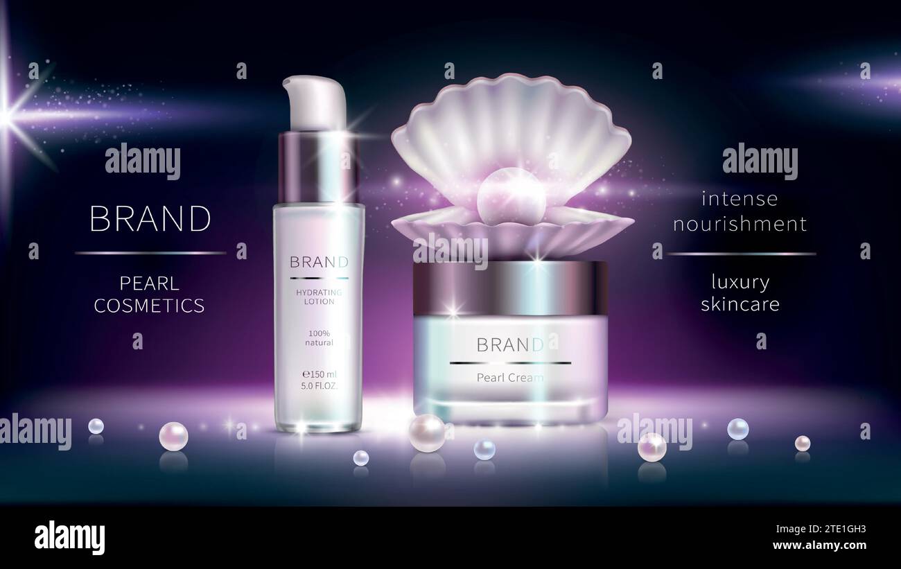 Pearl cosmetics, vector realistic advertising poster. Shiny luxury ...