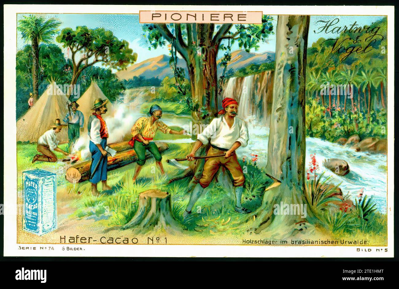 Woodcutters in the Rain Forest - Vintage German Tradecard Illustration ...