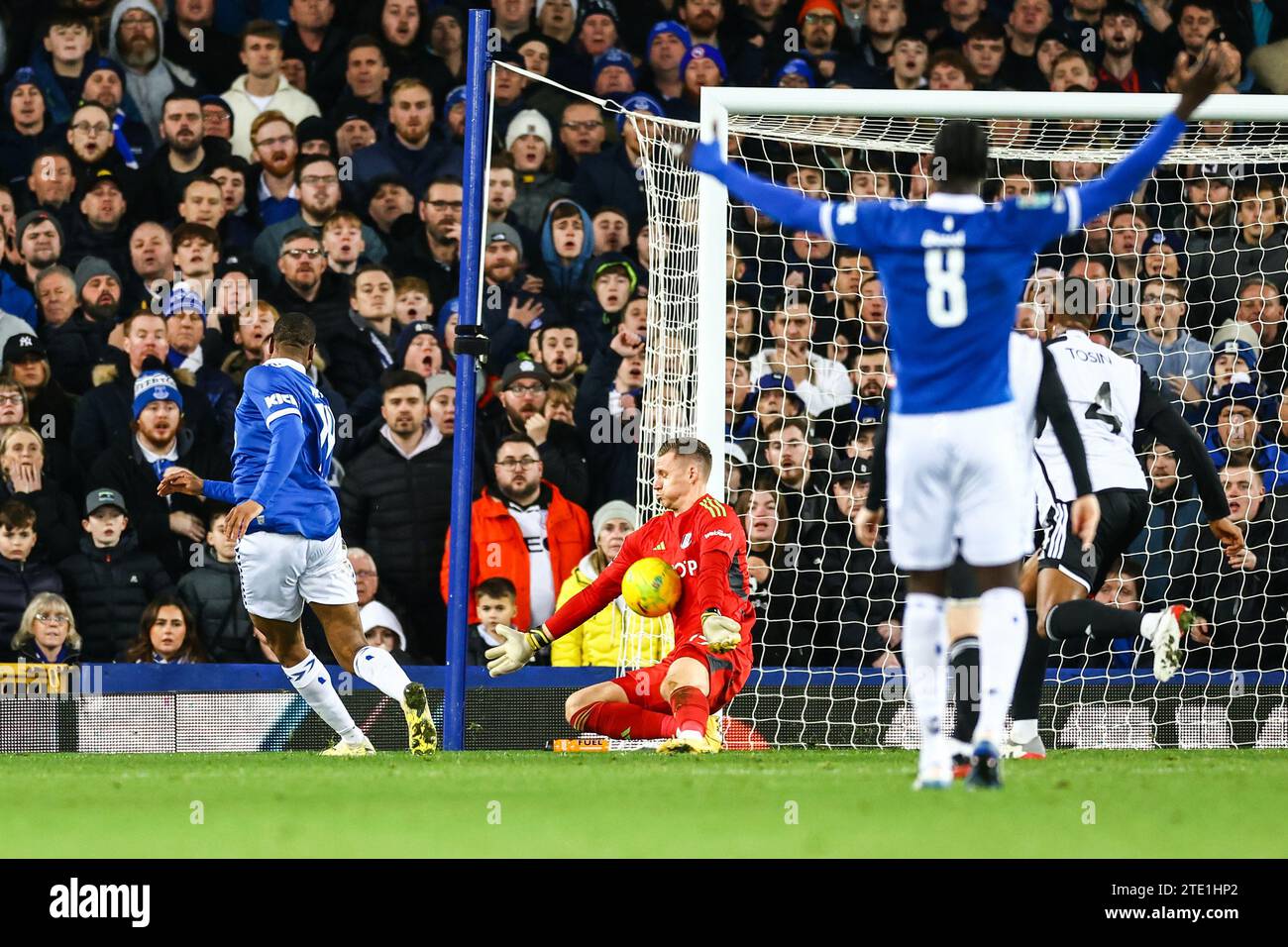 Liverpool, UK. 19th Dec, 2023. Fulham Goalkeeper Bernd Leno saves a ...